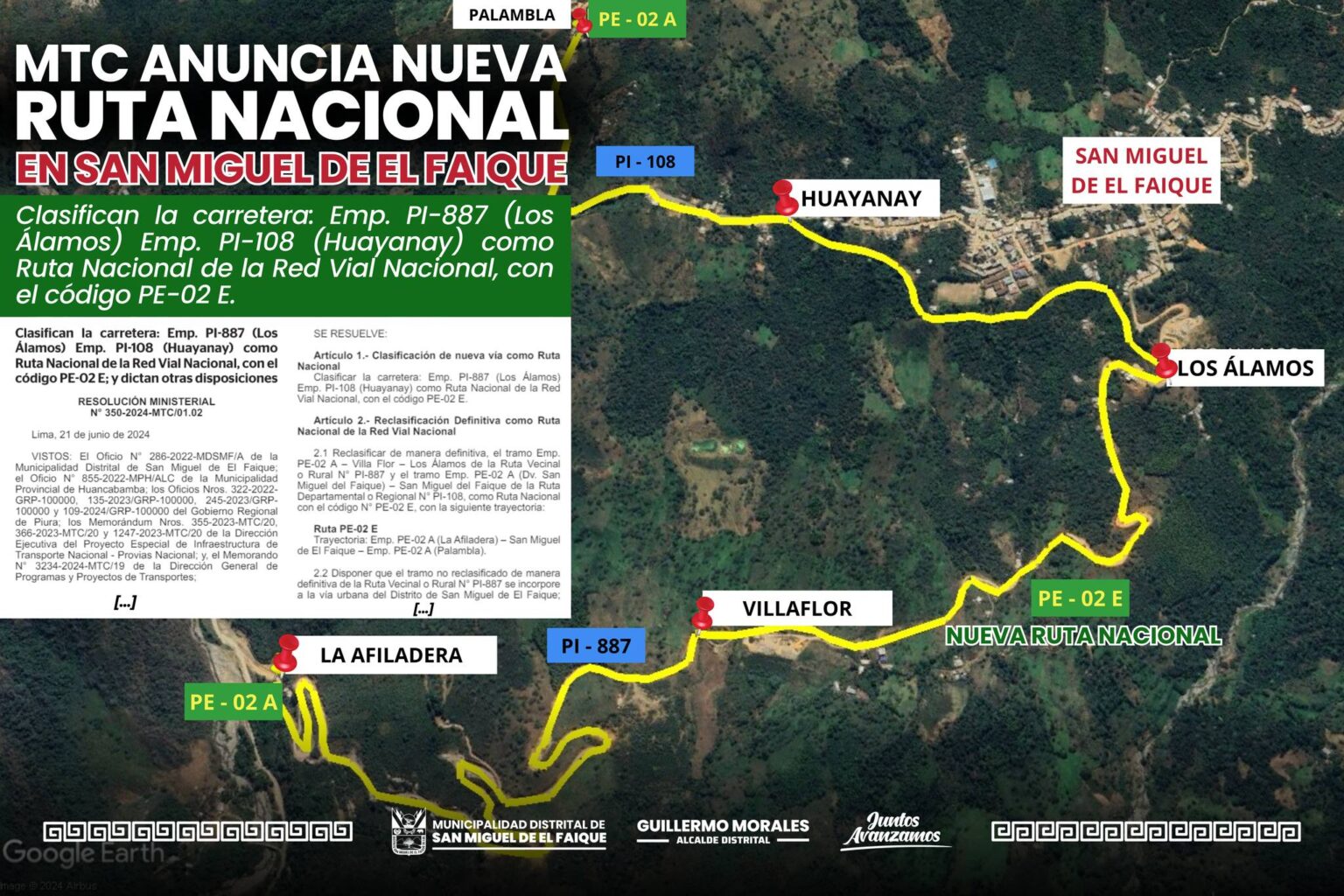 MTC anuncia nueva ruta nacional en San Miguel de El Faique ...